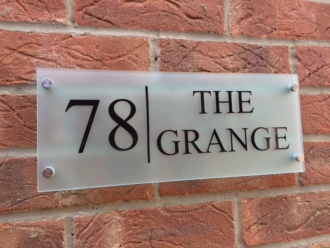 Modern House Sign plaque door number street frosted glass | Etsy