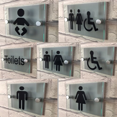 Modern Light Grey Glass Look Toilet Sign Plaque - Etsy