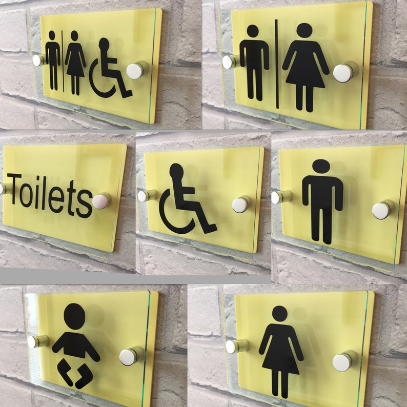 Modern Glass Look Yellow Toilet Sign Plaque Unisex/male/female/disabled ...
