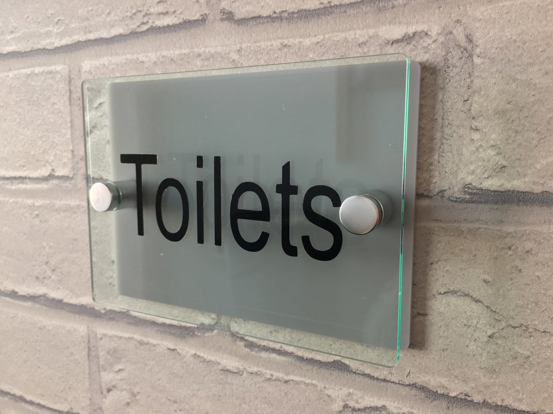 Modern Light Grey Glass Look Toilet Sign Plaque | Etsy UK