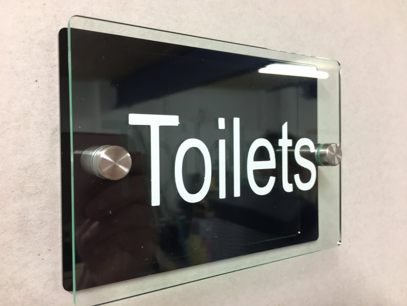 Modern Glass Look Black Toilet Sign Plaque - Etsy UK