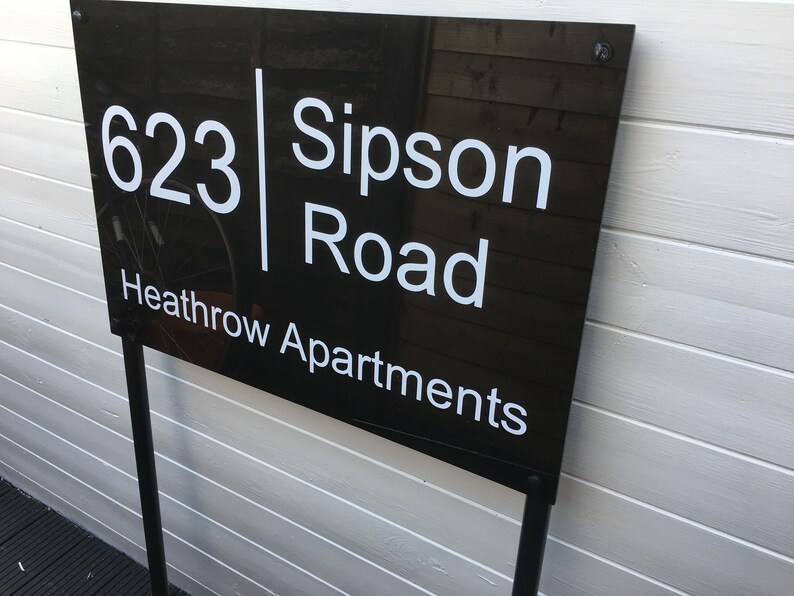 Freestanding Black Address Plaque With Legs Door Number and Street Post ...