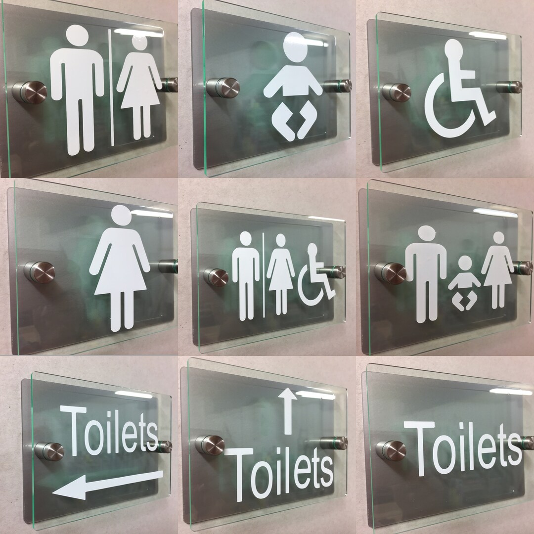 Modern Glass Look Silver Toilet Sign Plaque Unisex/male/female/disabled ...