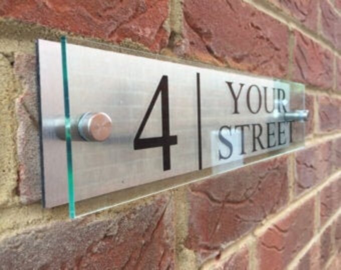 K Smart Sign Modern House Signs Plaque Door Number Street Glass Effect ...