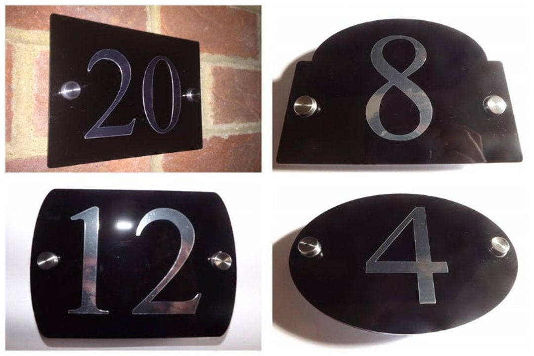 Chrome Door Number Plaque Modern Chrome House Sign 0 - 999 Gloss Black ...