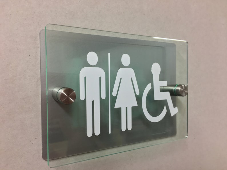 Modern Glass Look Silver Toilet Sign Plaque | Etsy UK