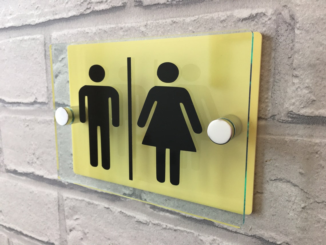 Modern Glass Look Yellow Toilet Sign Plaque - Etsy
