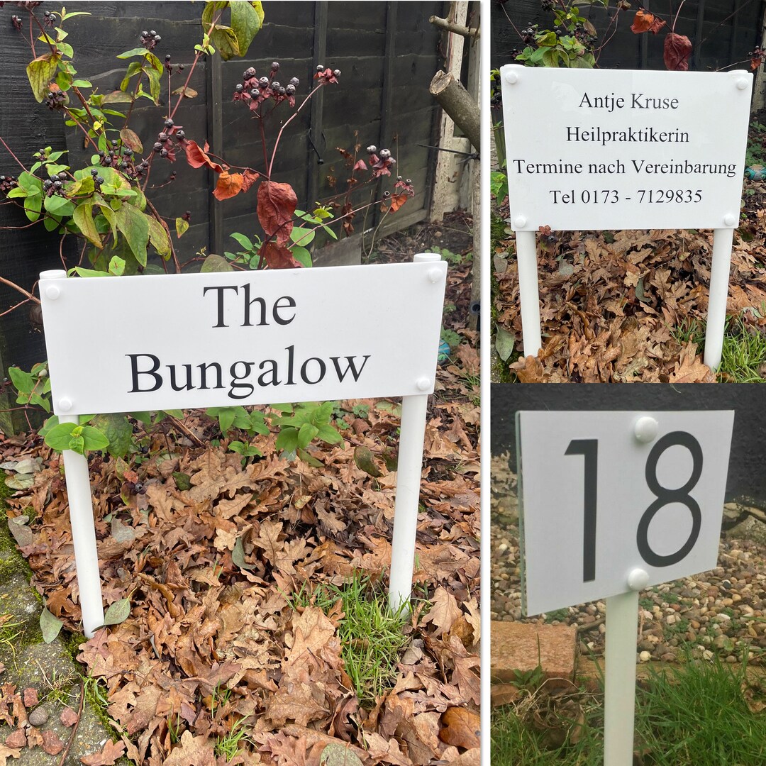 Personalised Lawn Address Plaque, Modern White Custom Door Number ...