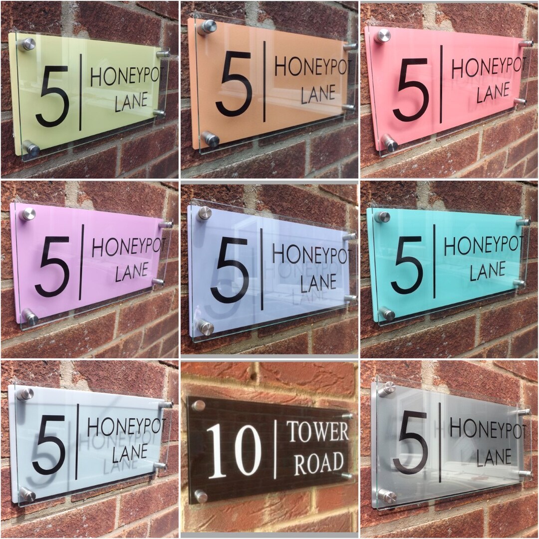 Modern House Sign Door Number Plaque / Street Name Pastel Colour ...