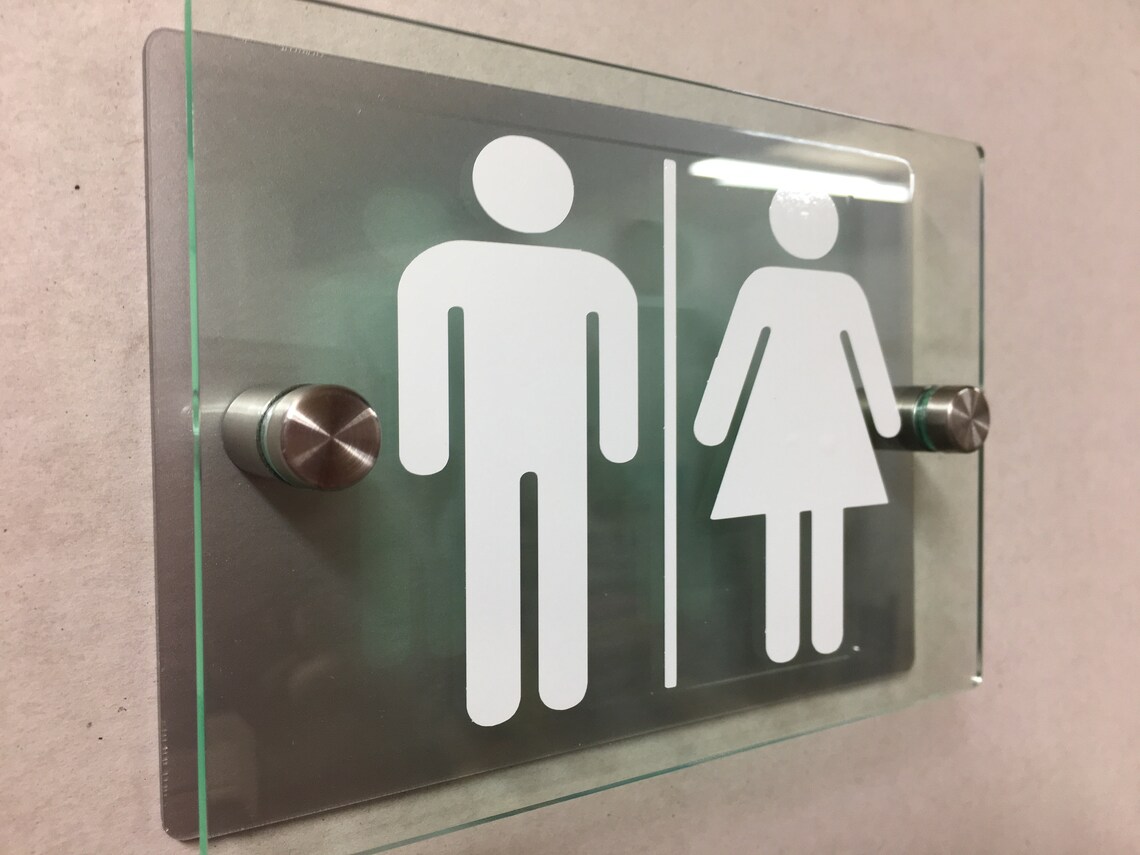 Modern Glass Look Silver Toilet Sign Plaque | Etsy UK