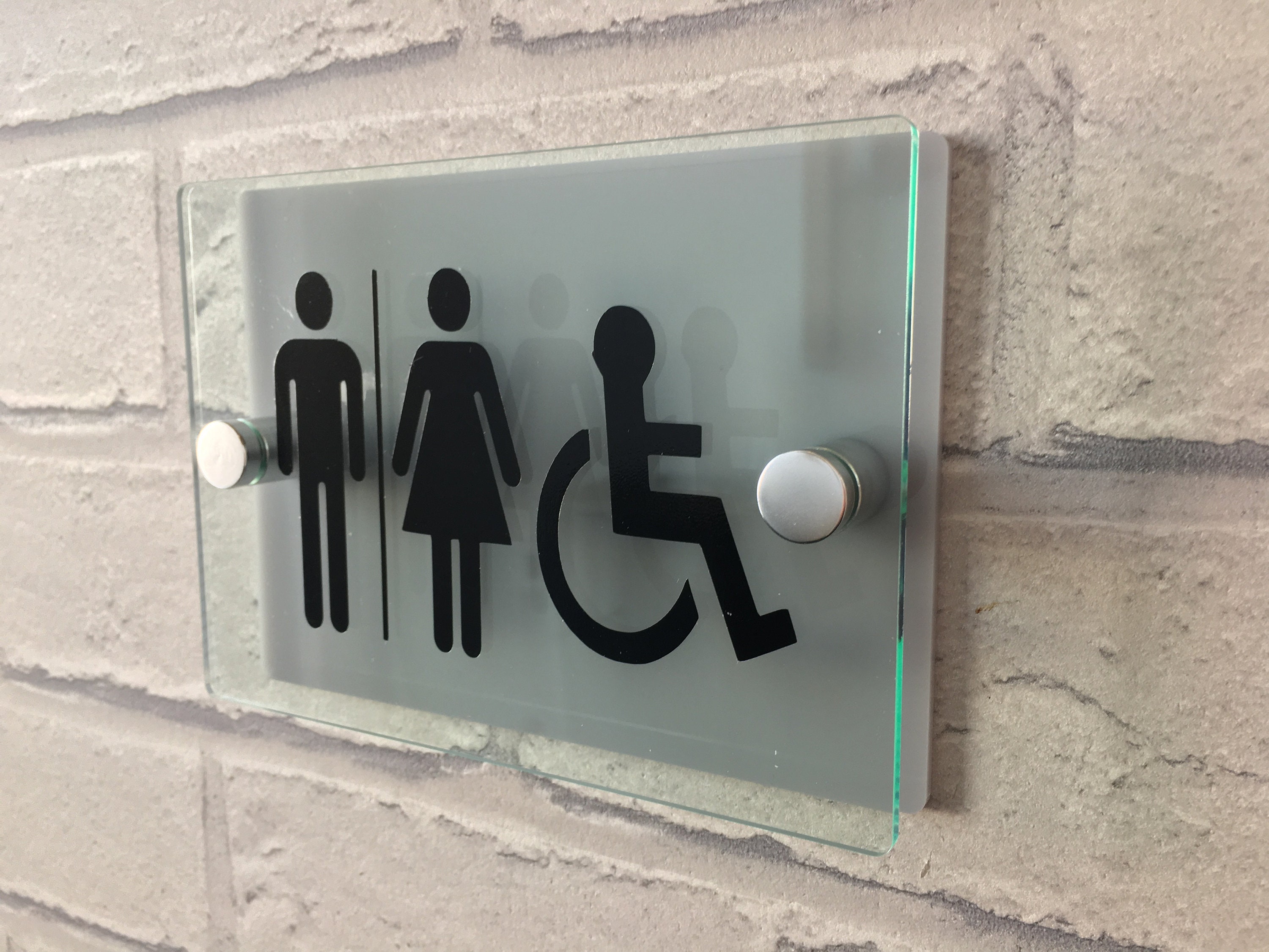 Modern Light Grey Glass Look Toilet Sign Plaque - Etsy UK