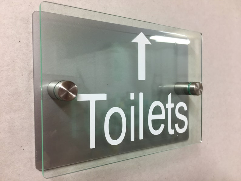 Modern Glass Look Silver Toilet Sign Plaque | Etsy UK