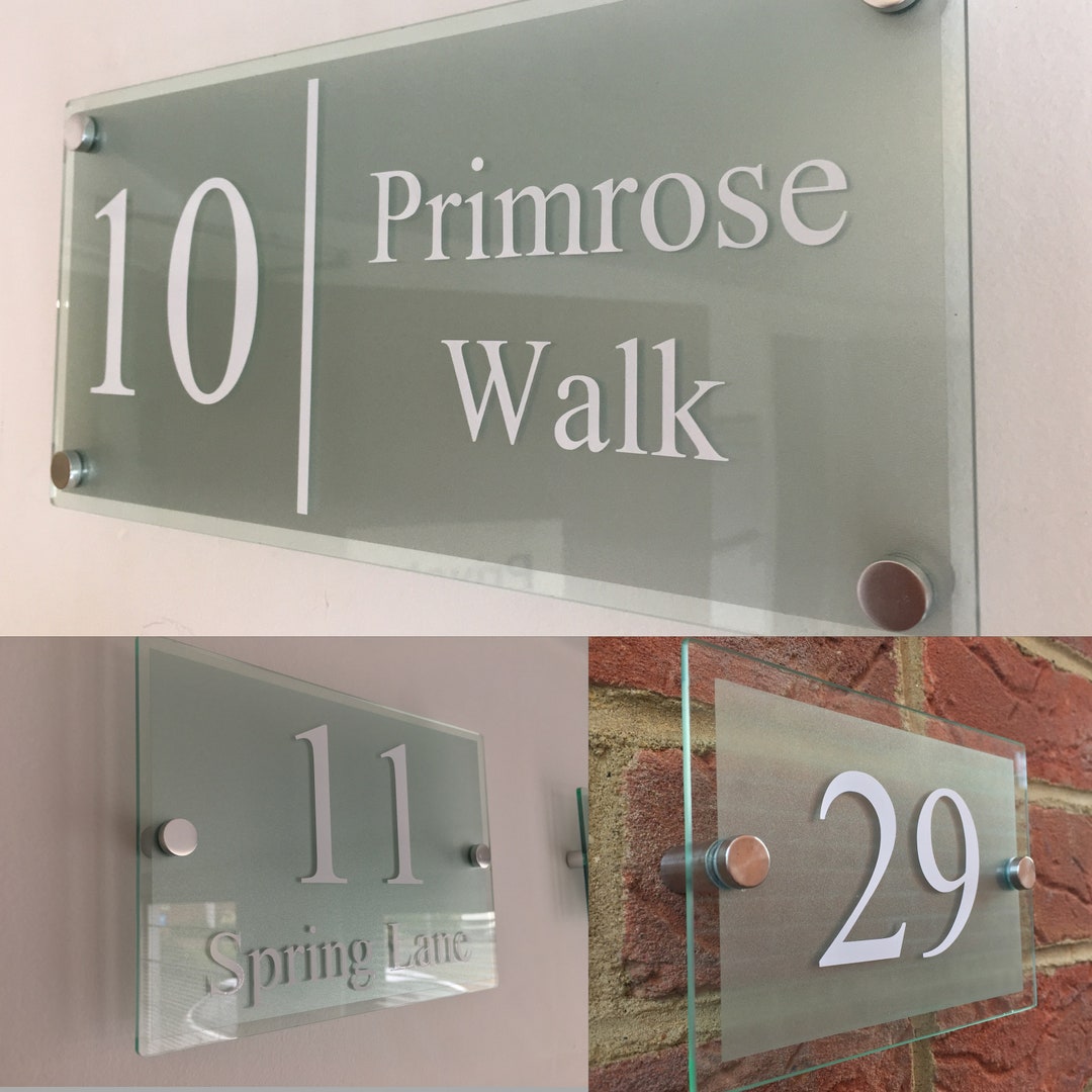 Modern House Sign Plaque White Door Number Street Glass Acrylic House ...