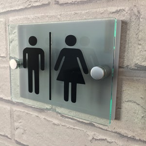 Modern Light Grey Glass Look Toilet Sign Plaque Unisex/male/female ...