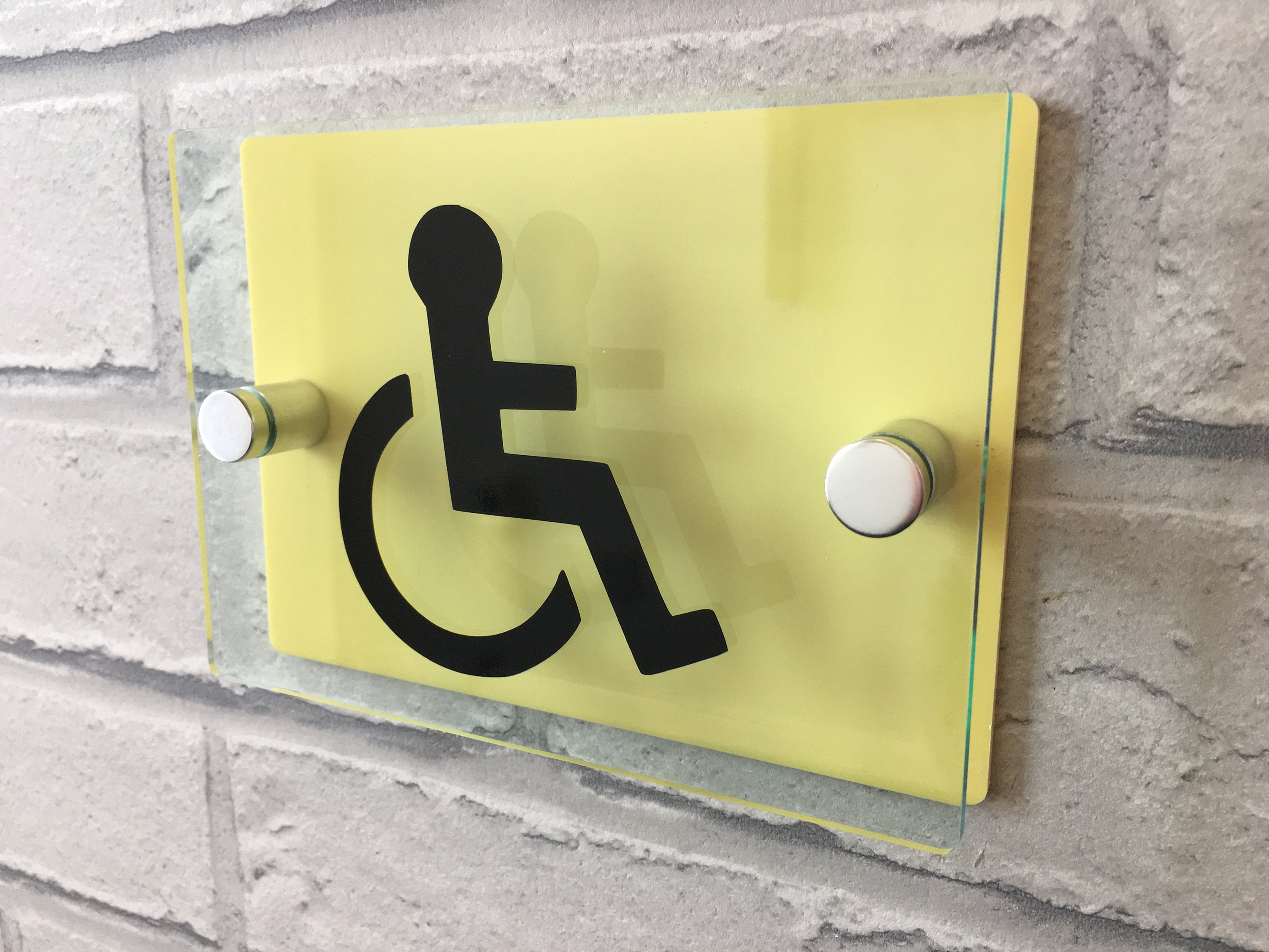 Modern Glass Look Yellow Toilet Sign Plaque - Etsy