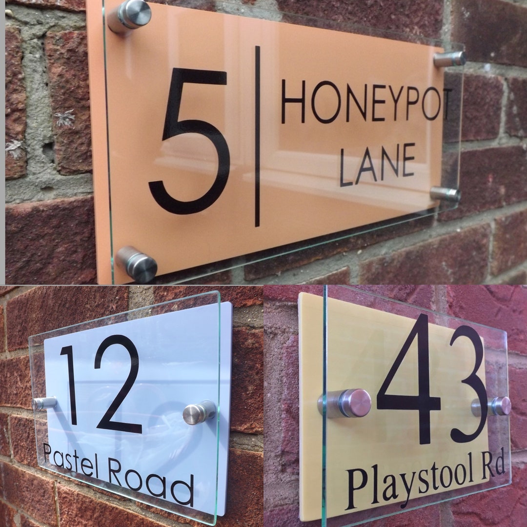 Glass Acrylic Modern Pastel House Sign Plaque Door Number Street Small ...