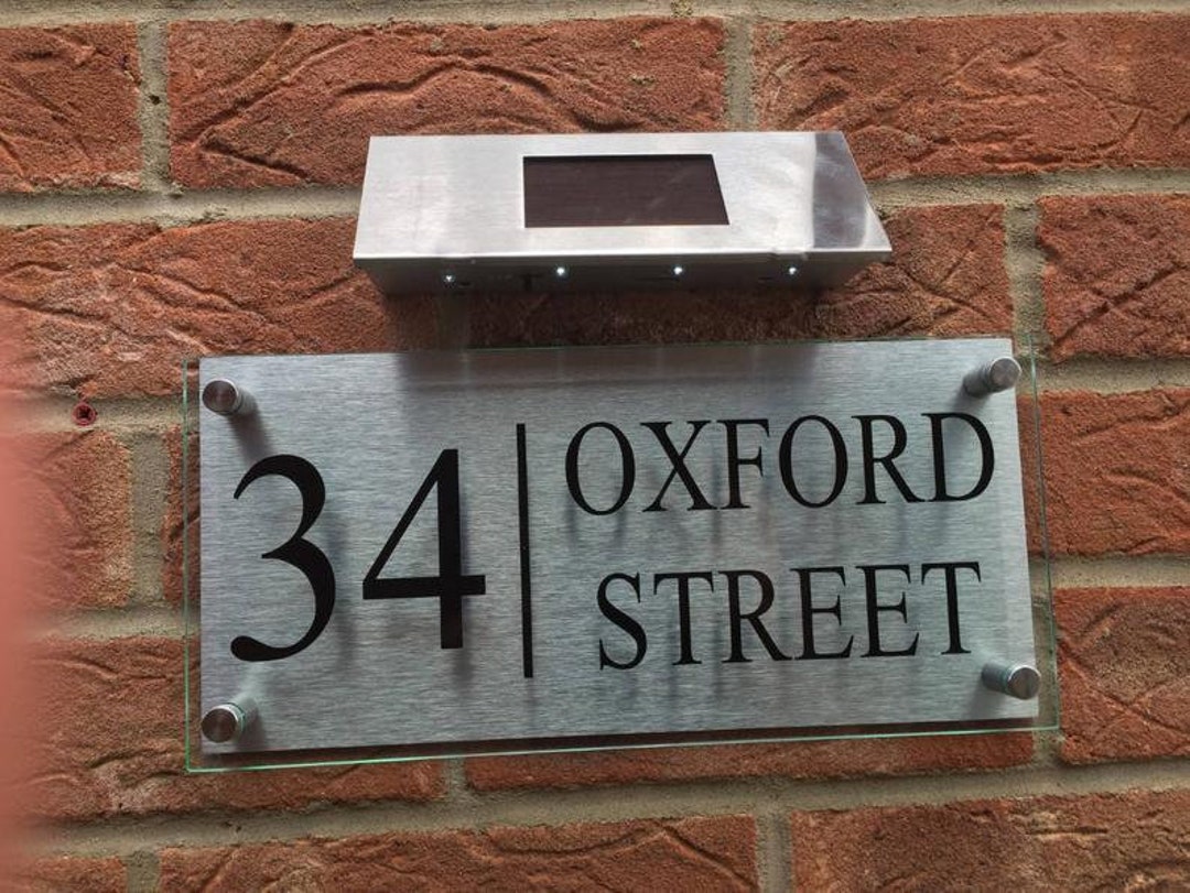 Modern House Sign Large 200mm X 300mm Glass Acrylic / Aluminium Effect ...