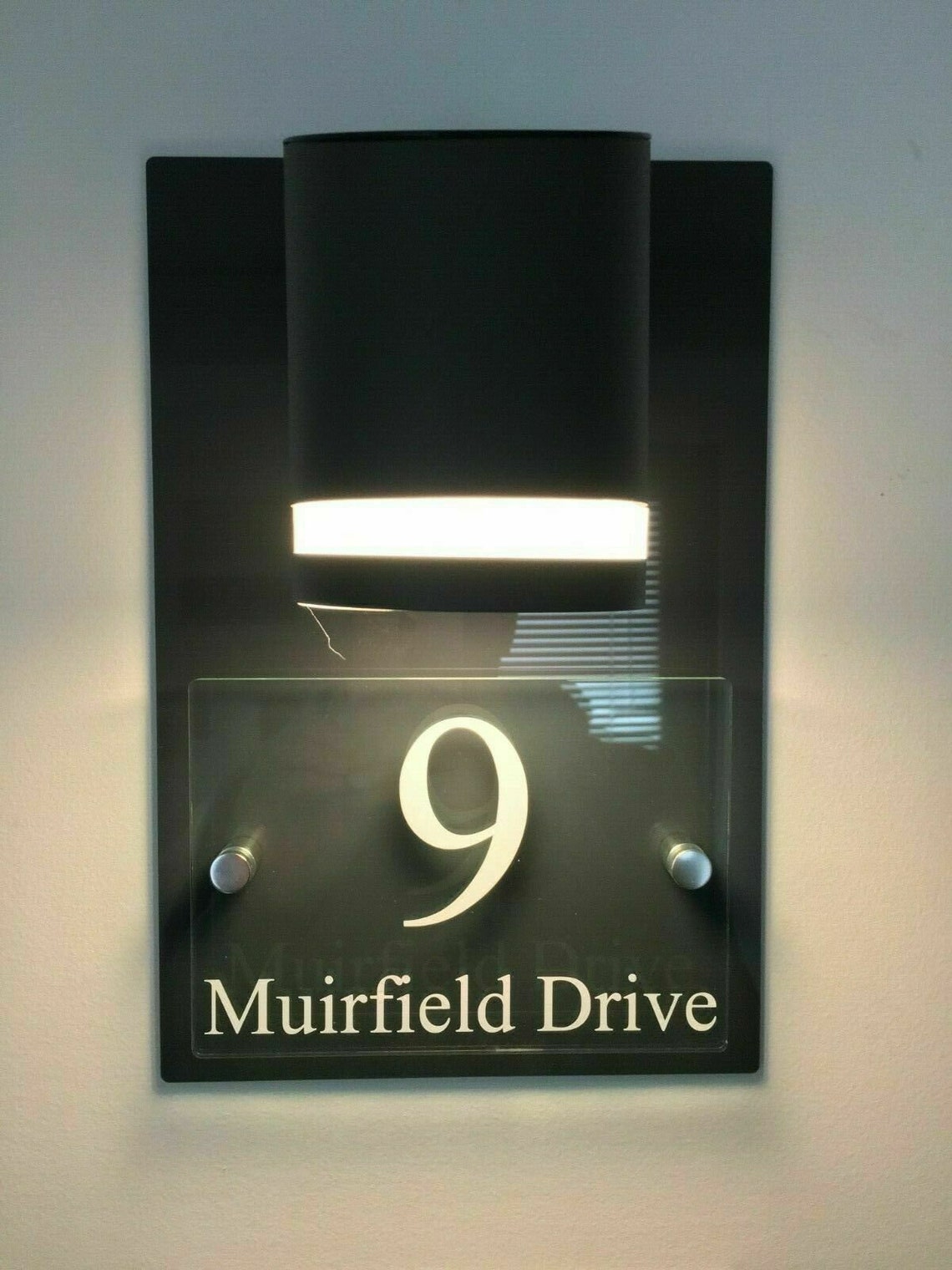Modern Solar Powered Led House Sign Glass Effect Dark Grey House Name ...