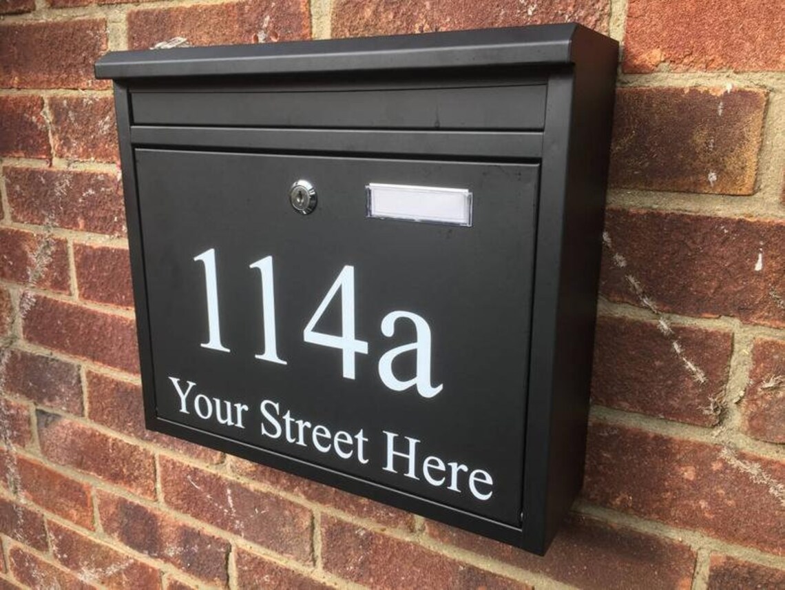 Modern Personalised Lockable Post Box Large Door Number and Street ...