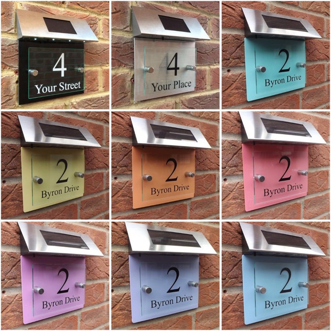 Modern Solar House Sign Door Number / Street Plaque Glass Acrylic ...
