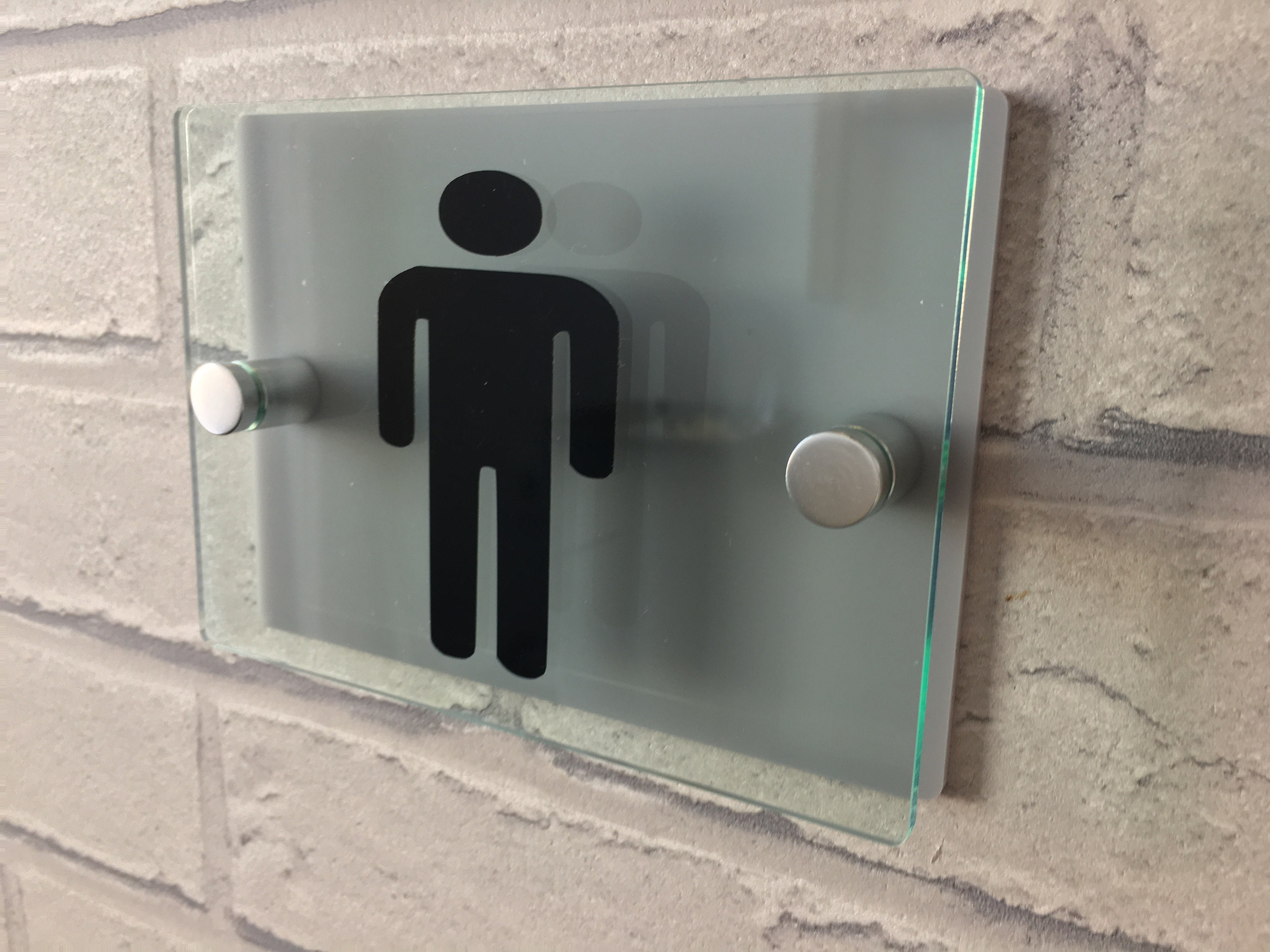 Modern Light Grey Glass Look Toilet Sign Plaque - Etsy