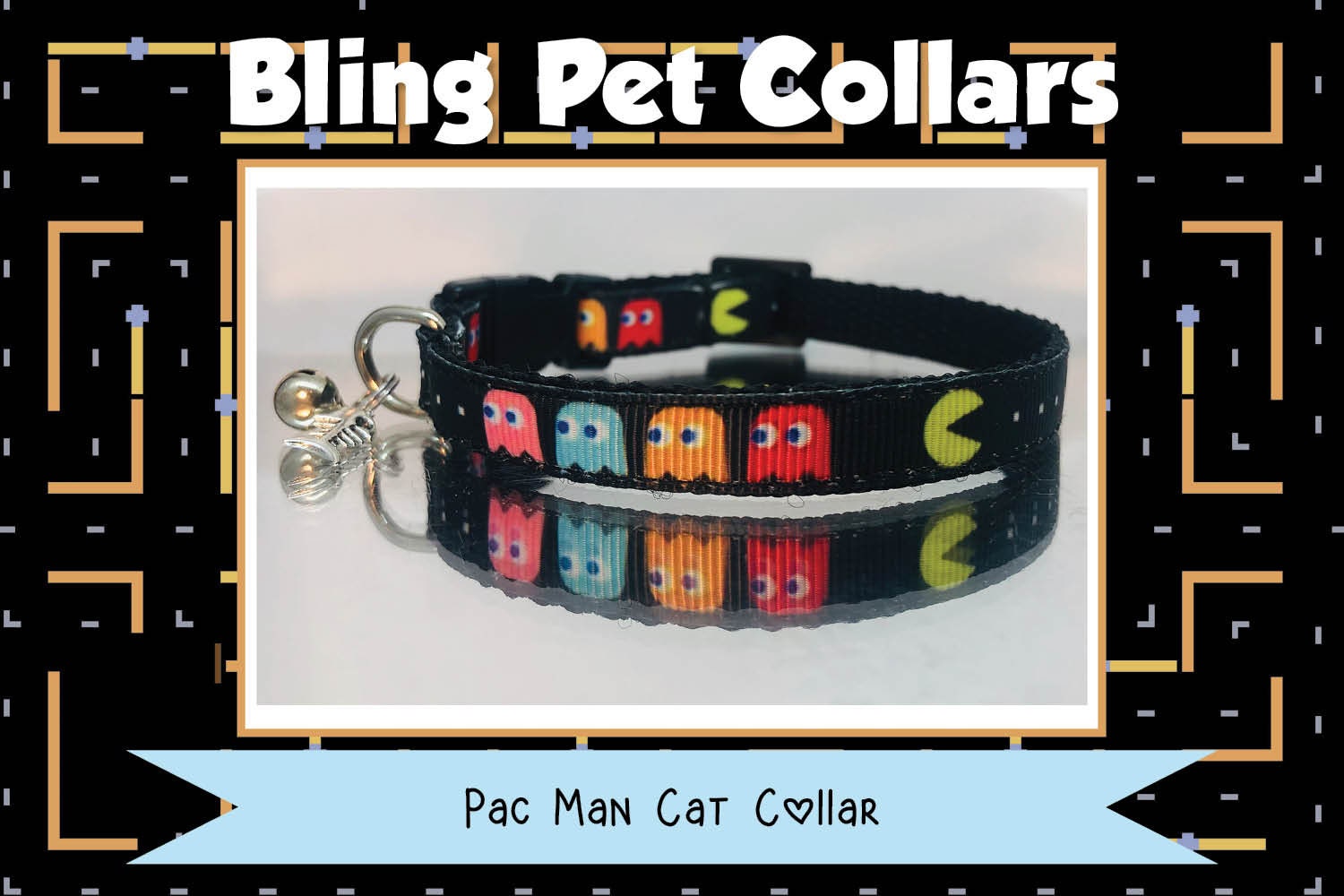 Pac-man Safety Breakaway Cat Collar Charm and Bell | Etsy