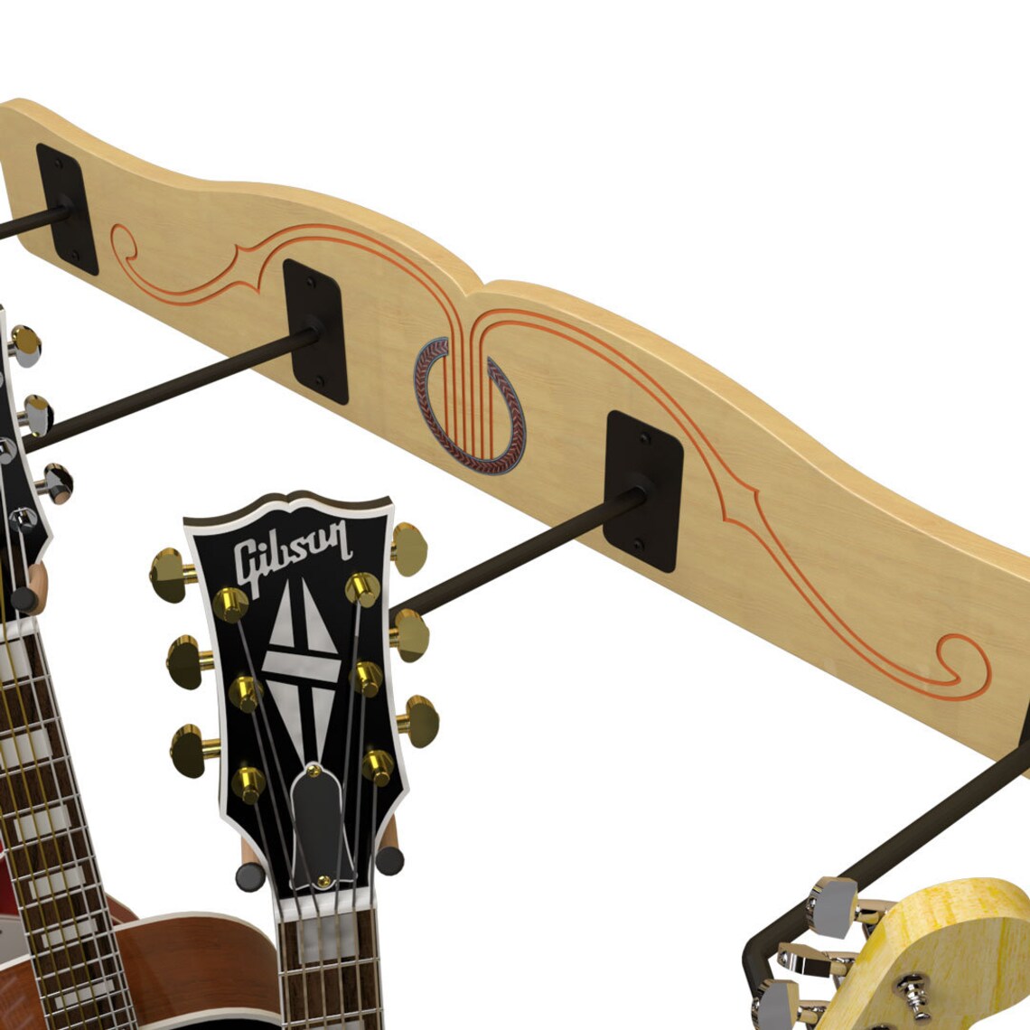 The Pro-file™ Wall Mounted Multi Guitar Hanger Space Saving Rack Holds ...