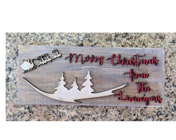 Santa Sleigh and Reindeer Welcome Sign With Rocking Trees Made With ...