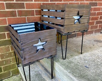 Shou Sugi Ban Style Charred Wood Crate Planter W/ Brushed Gold | Etsy