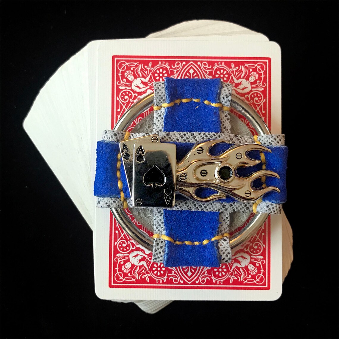 Poker Card Guard Flaming Aces / Leather and Metal/ Original Custom ...