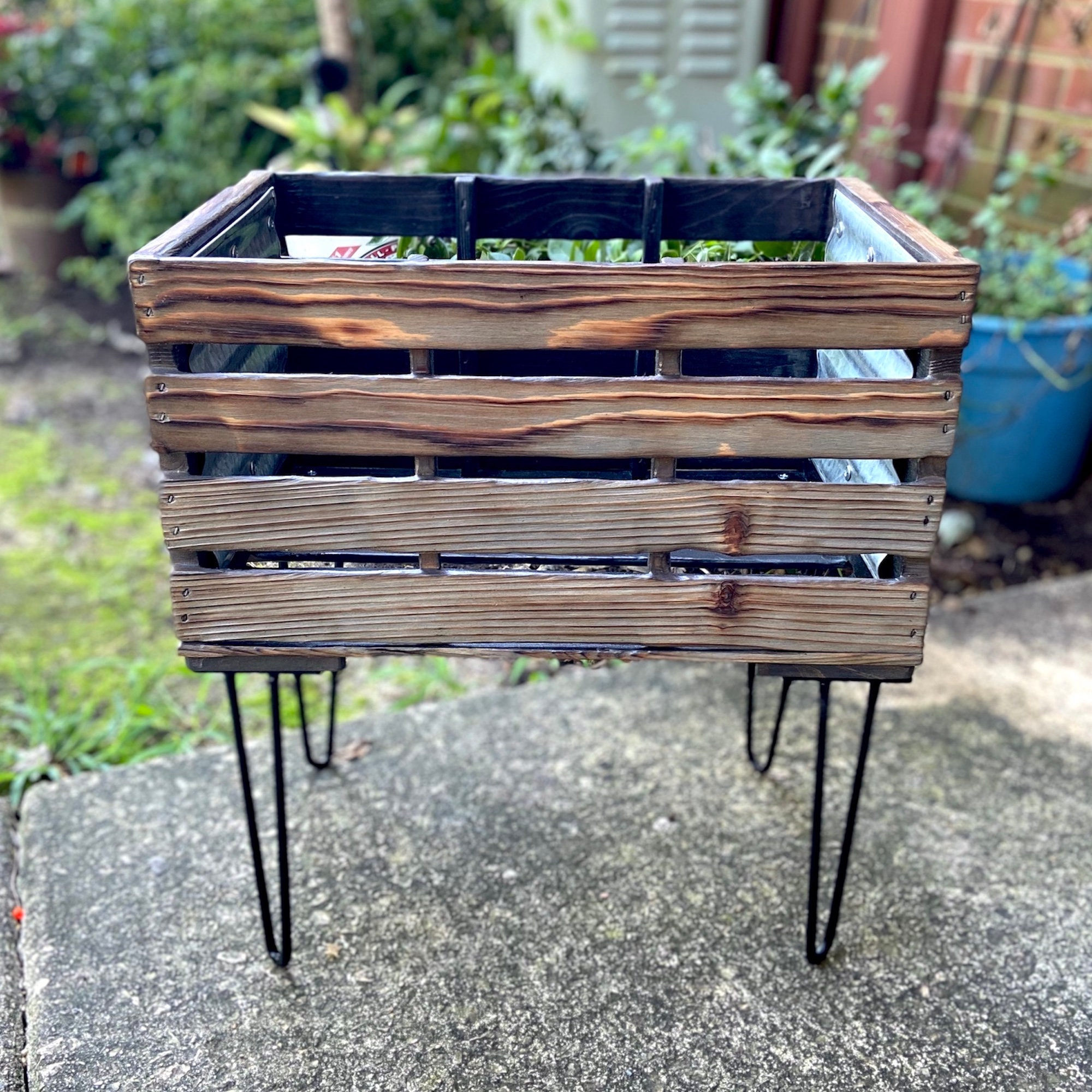 Shou Sugi Ban Style Charred Wood Crate Planter W/ Metal - Etsy