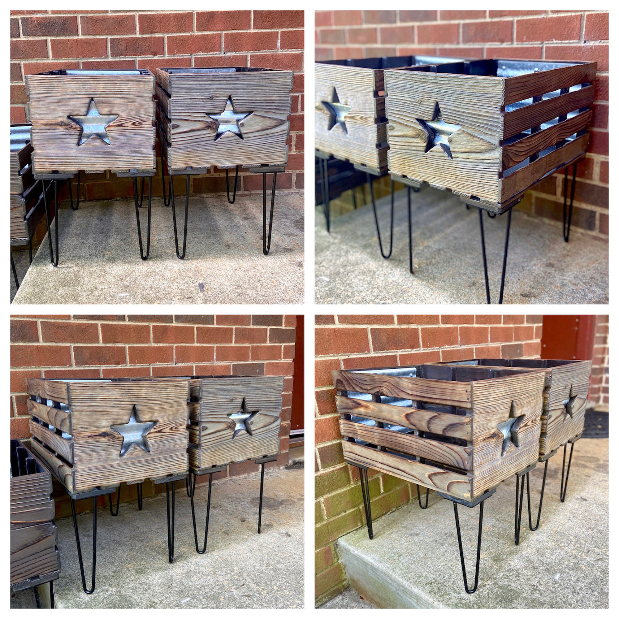 Shou Sugi Ban Style Charred Wood Crate Planter W/ Metal - Etsy
