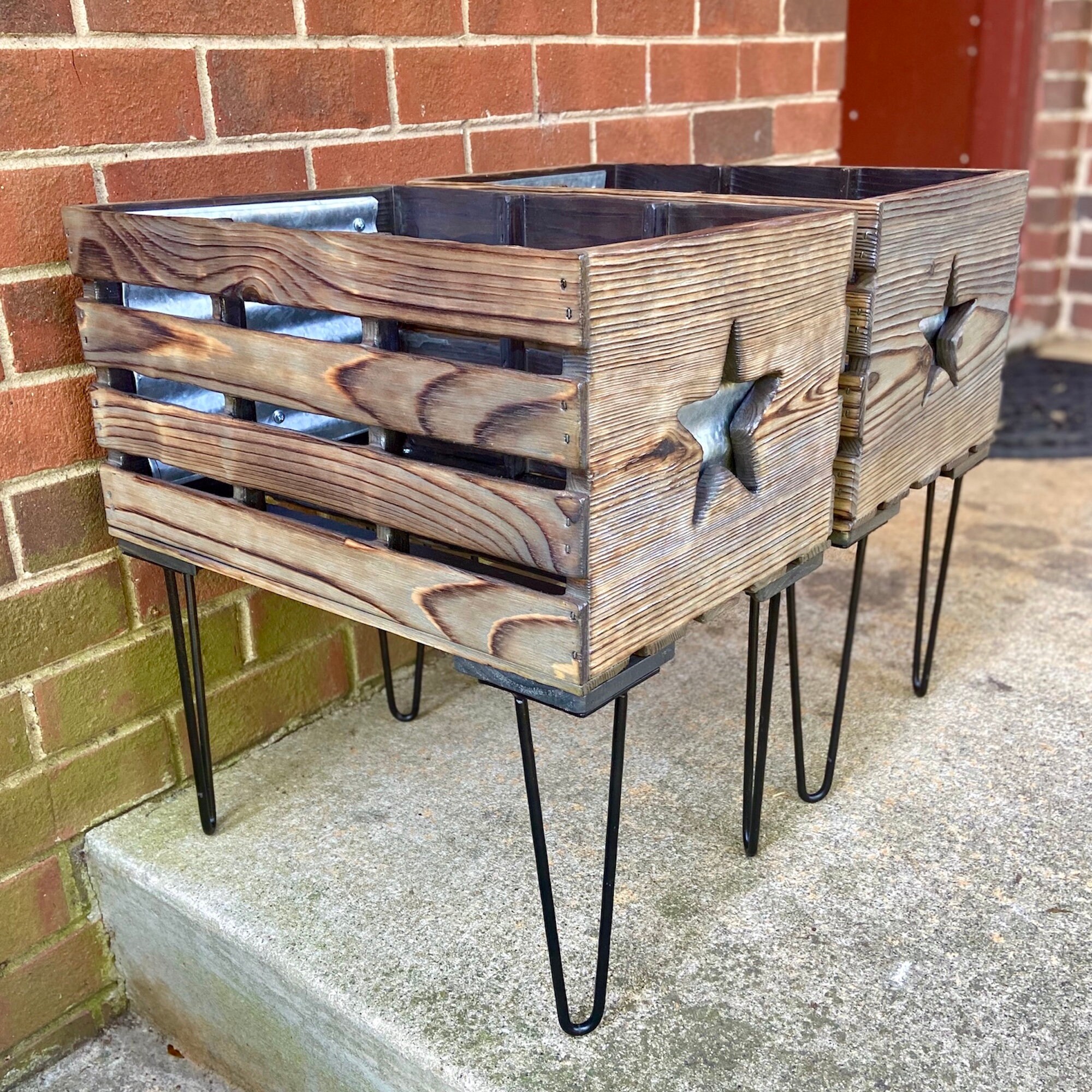 Shou Sugi Ban Style Charred Wood Crate Planter W/ Metal - Etsy