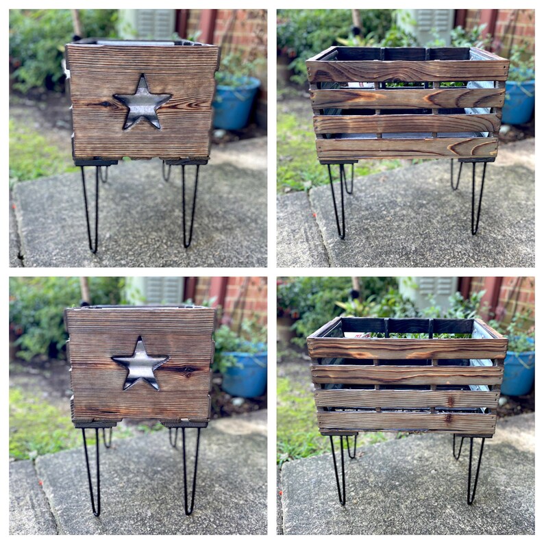 Shou Sugi Ban Style Charred Wood Crate Planter W/ Metal - Etsy