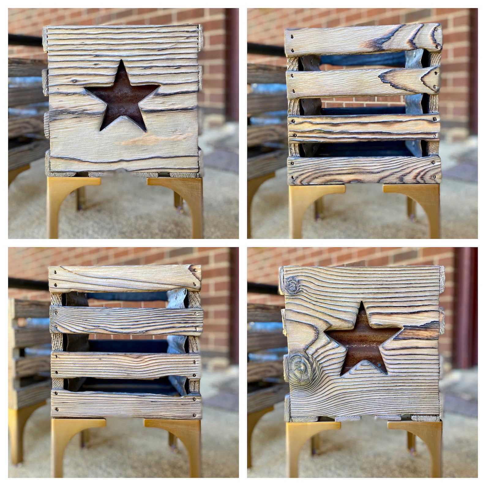 Shou Sugi Ban Style Charred Wood Crate Planter W/ Brushed Gold - Etsy