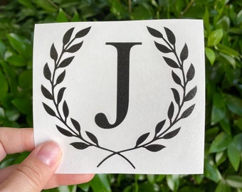 Laurel Monogram Wreath Initial Decal Last Name Monogrammed | Etsy