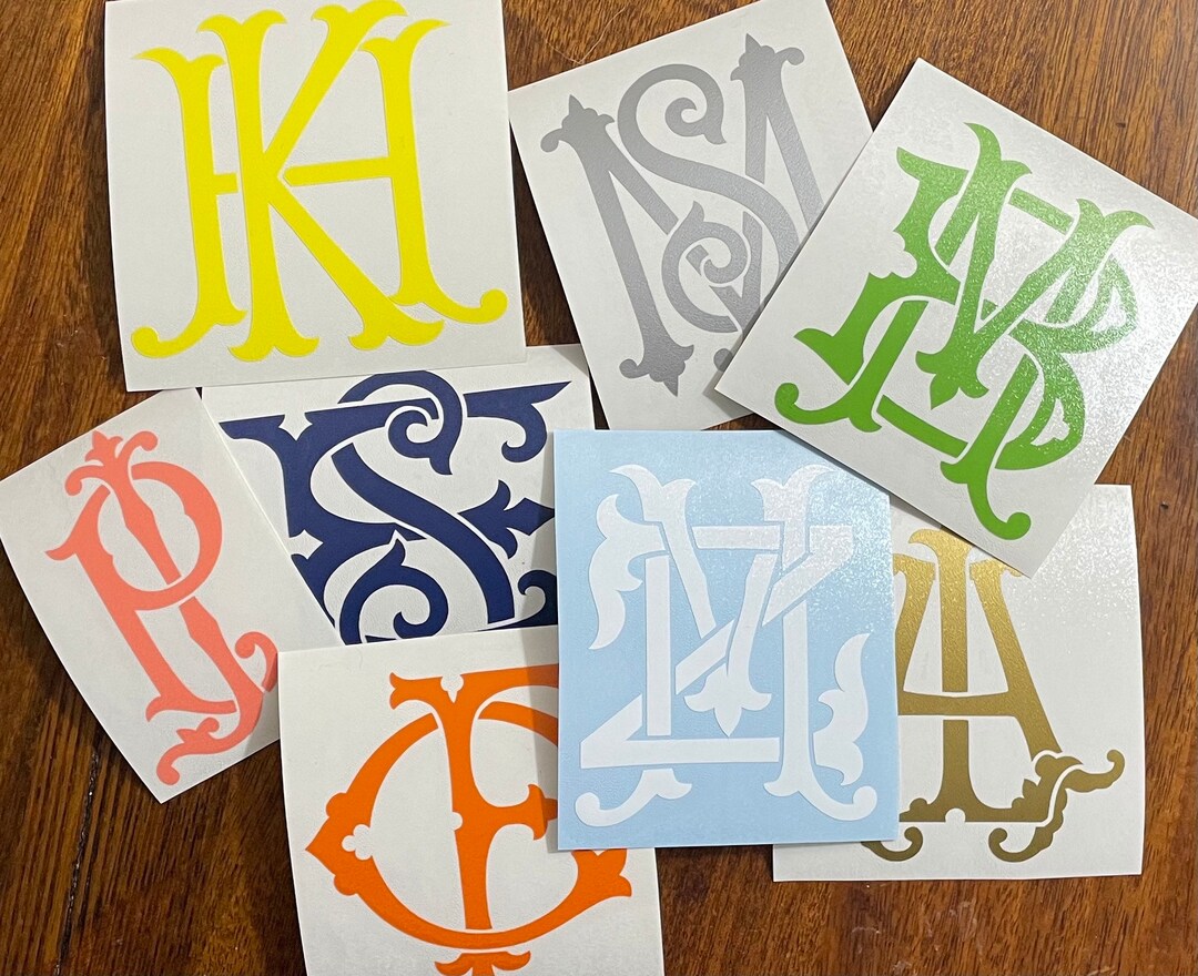 2 Letter Monogram Vinyl Decal, 2 Letter Monogram Sticker, Initials ...