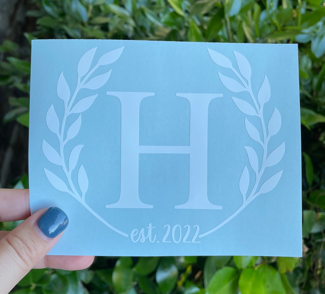 Laurel Monogram Wreath Initial Decal Last Name Monogrammed | Etsy