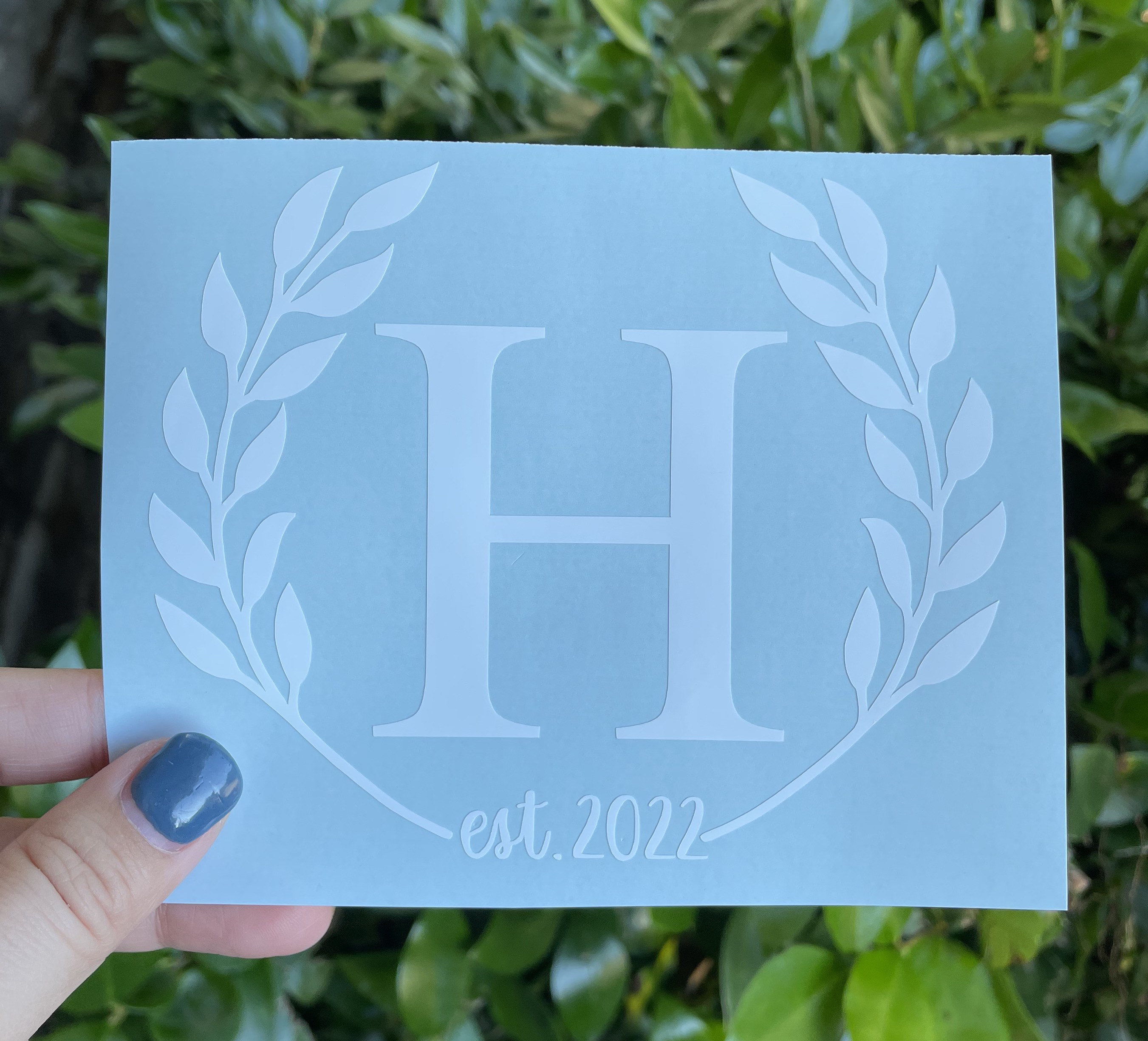 Laurel Monogram Wreath Initial Decal Last Name Monogrammed | Etsy