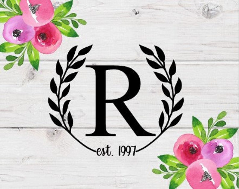 Laurel Monogram Wreath Initial Decal Last Name Monogrammed | Etsy
