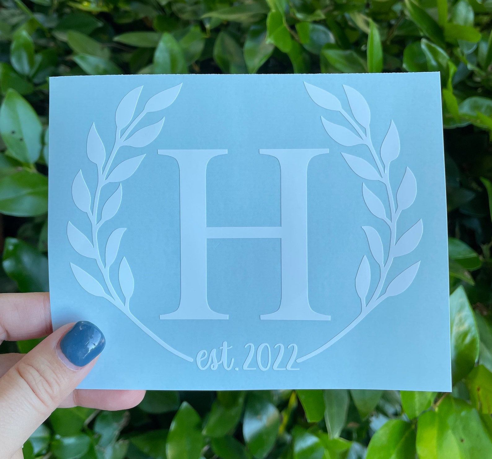 Laurel Monogram Wreath Initial Decal Last Name Monogrammed | Etsy