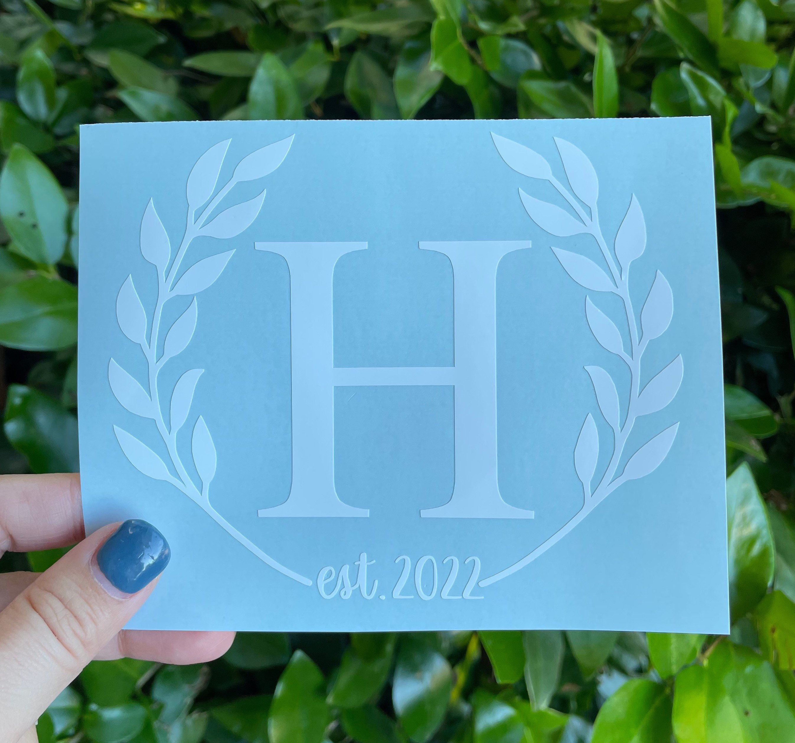 Laurel Monogram Wreath Initial Decal Last Name Monogrammed | Etsy