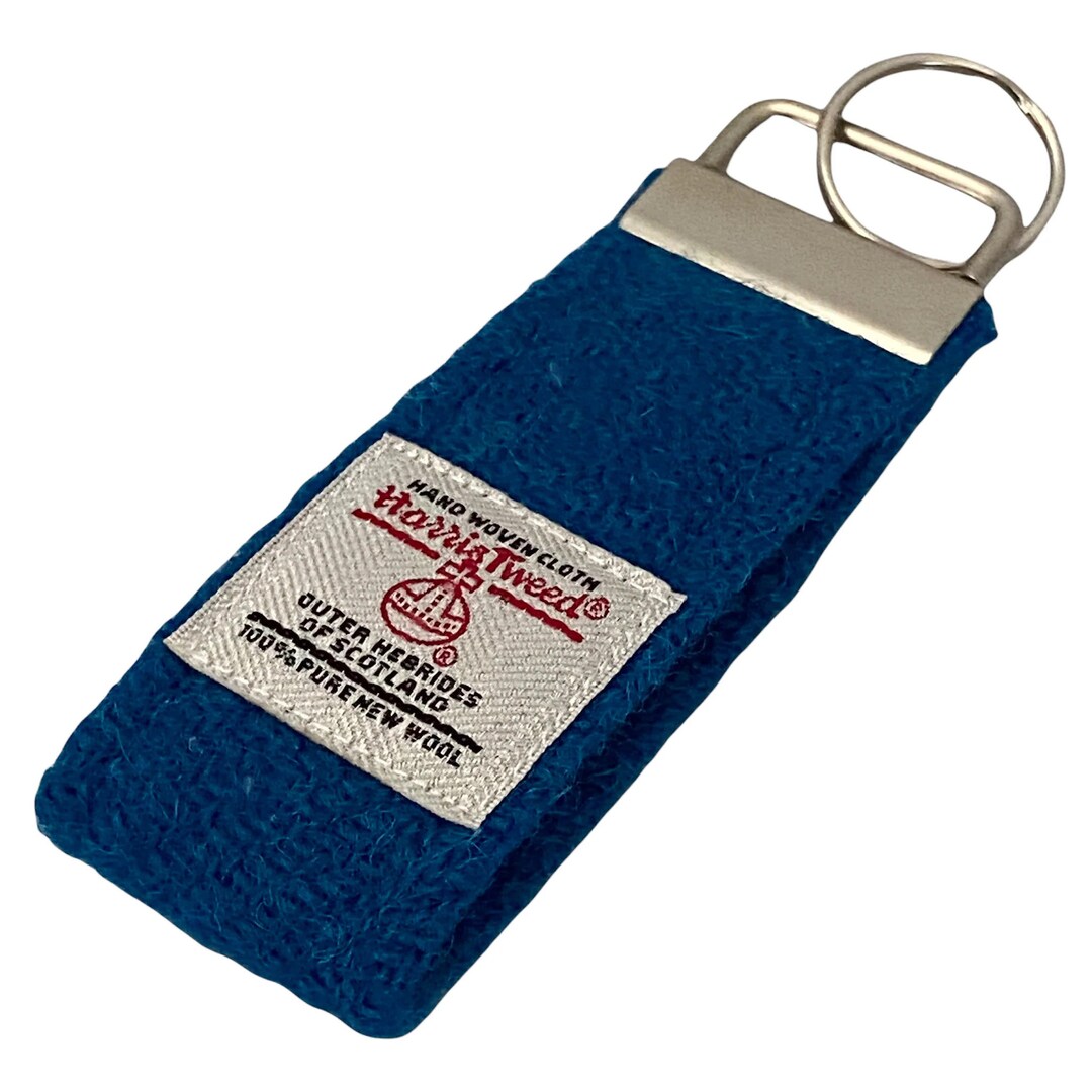 Kingfisher Blue Tartan Harris Tweed Keyring Key Fob, Key Ring, Pure New ...