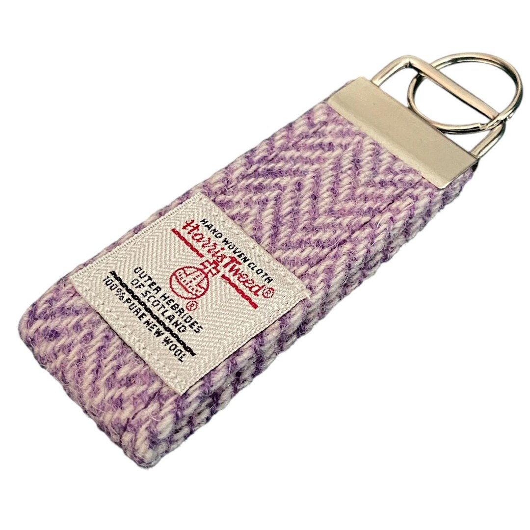 Violet & White Herringbone Harris Tweed Keyring, Key Fob, Key Ring ...
