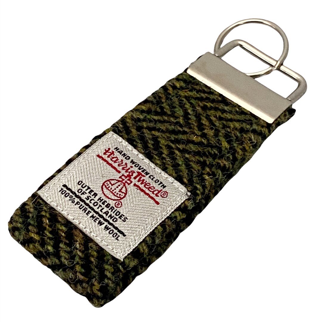 Green & Black Herringbone Harris Tweed Keyring Key Fob, Key Ring, Pure ...