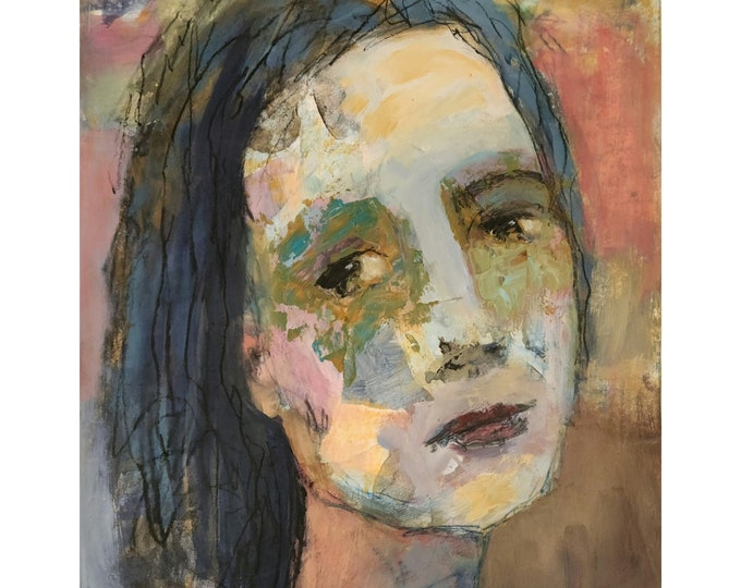 Original Art Mixed Media Art Collage Semi Abstract Portrait Expressive ...