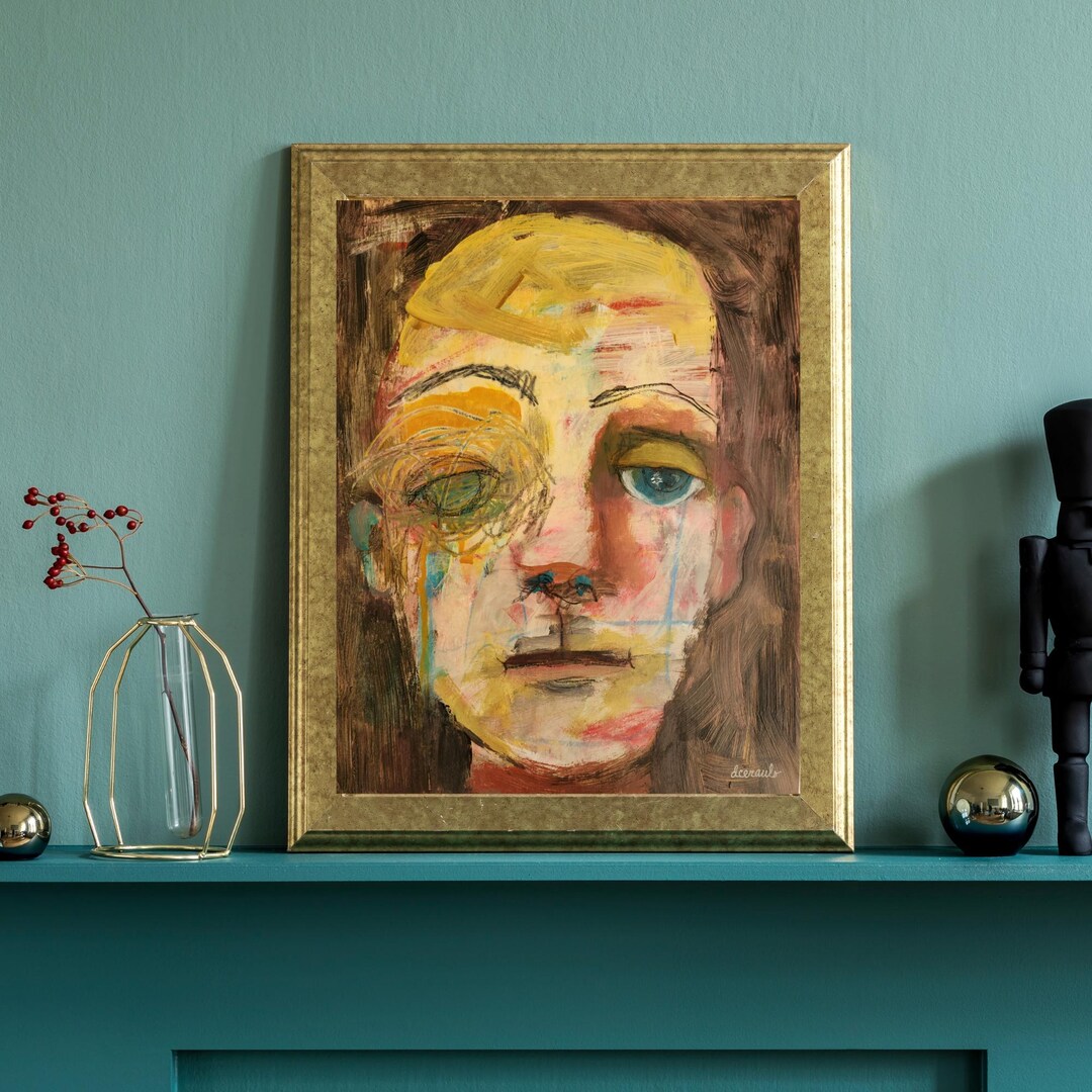 Original Painting Mixed Media Head Male Face Portrait Abstract Face ...