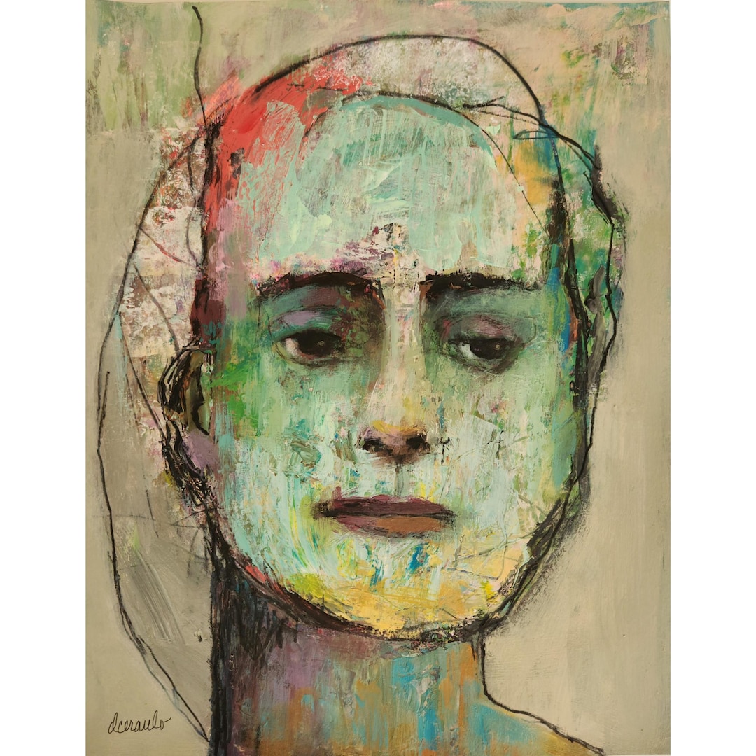 Abstract Male Portrait Original Painting Palette Knife Art Mixed Media ...