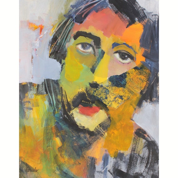 Original Abstract Male Portrait Original Art on 11x14 Mixed - Etsy