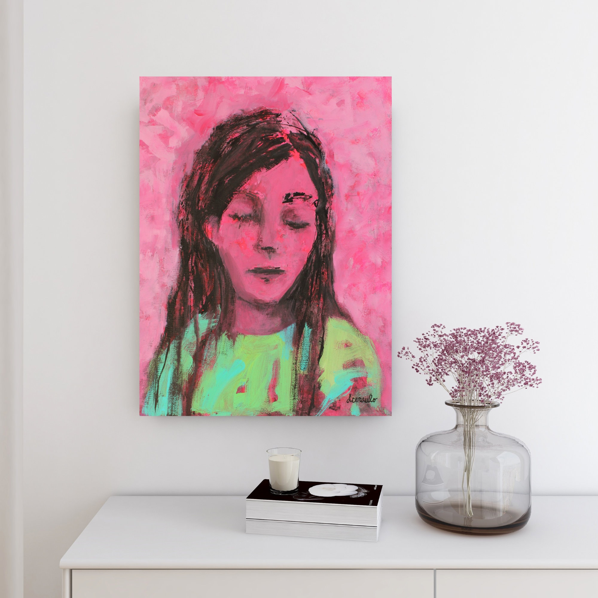 Original Painting on Canvas Sweet Female Acrylic Girl Portrait - Etsy